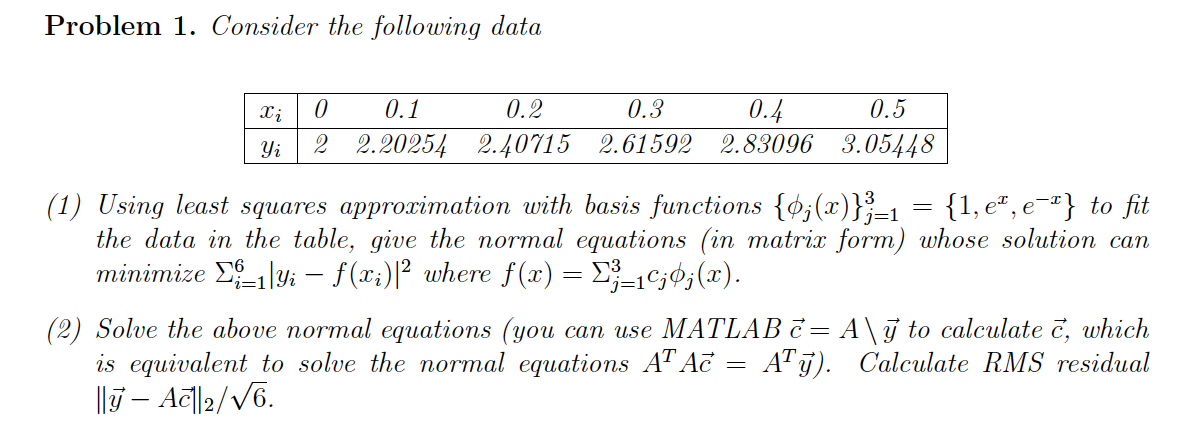 Solved Problem 1. Consider the following data (1) Using | Chegg.com