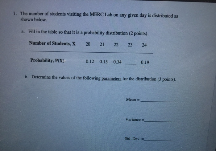 Solved The number of students visiting the MERC Lab on any | Chegg.com