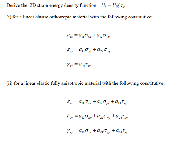 Solved Derive The 2d Strain Energy Density Function Uo Uolo