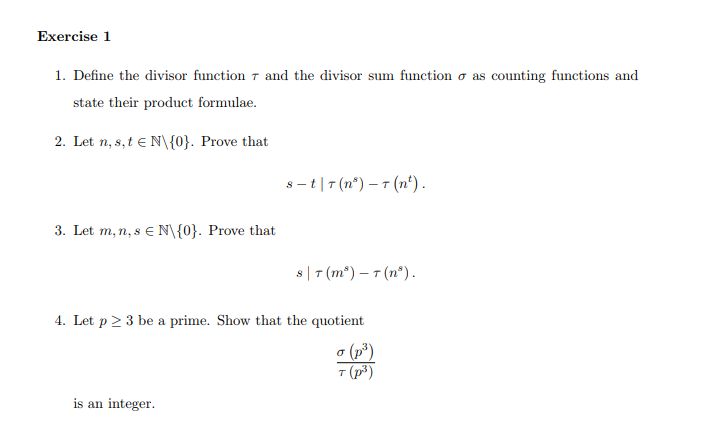 Solved Exercise I 1 Define The Divisor Function τ And The