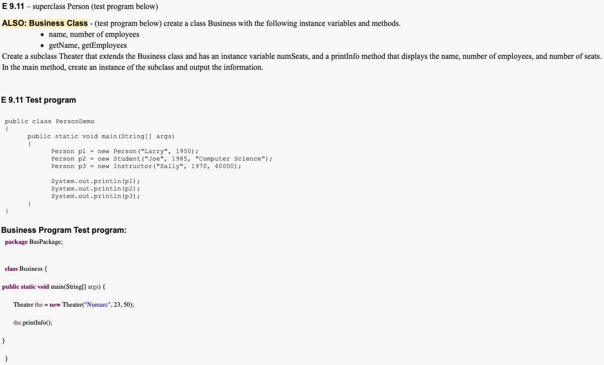 Solved E9.11 Implement a superclass Person. Make two | Chegg.com