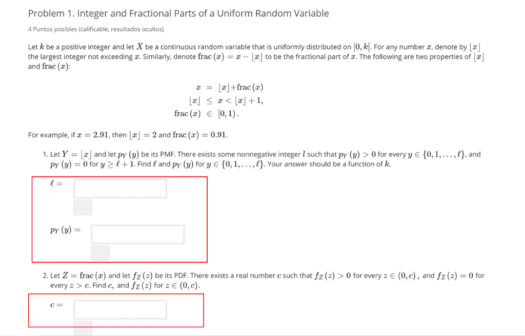 Solved Problem 1 Integer And Fractional Parts Of A Uniform Chegg