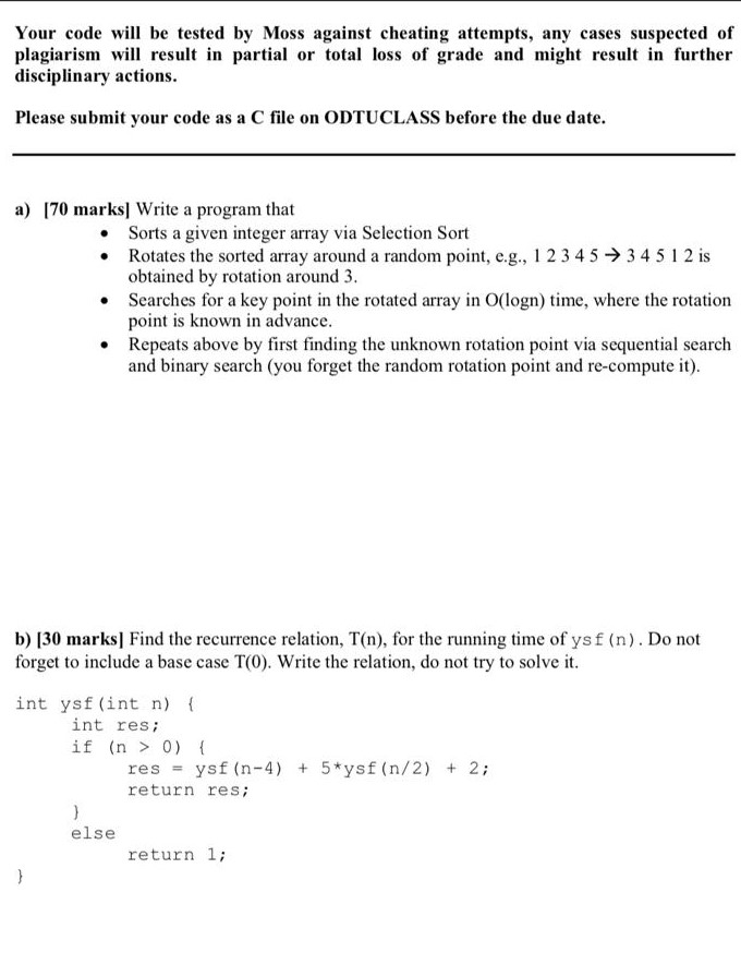 Solved Your code will be tested by Moss against cheating | Chegg.com