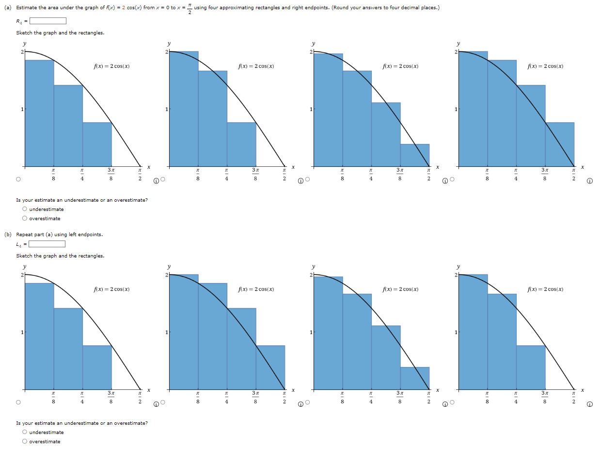 Solved (a) Estimate the area under the graph of f(x)=2cos(x) | Chegg.com