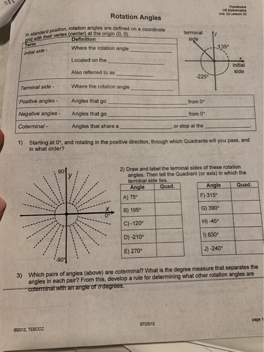 Solved HS Mathematics Unit: 03 Lesson t Rotation Angles | Chegg.com