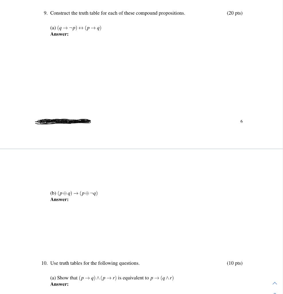Solved 9. Construct the truth table for each of these | Chegg.com