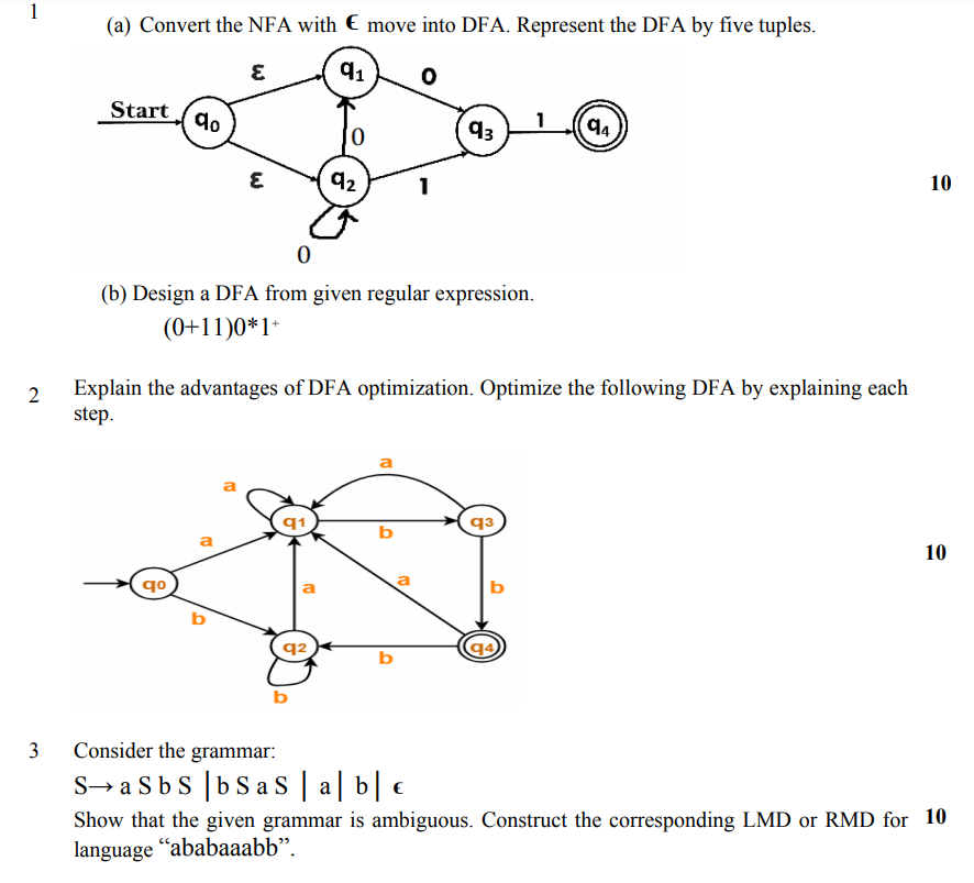 [Solved]: (a) Convert the NFA with epsi lon move into DFA.