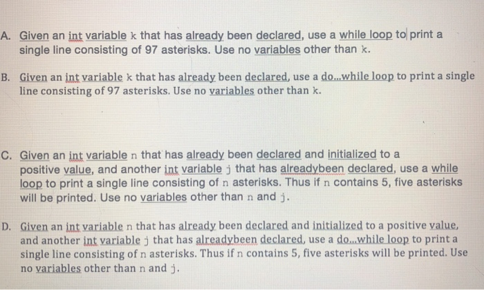 Solved A Given An Int Variable K That Has Already Been Chegg