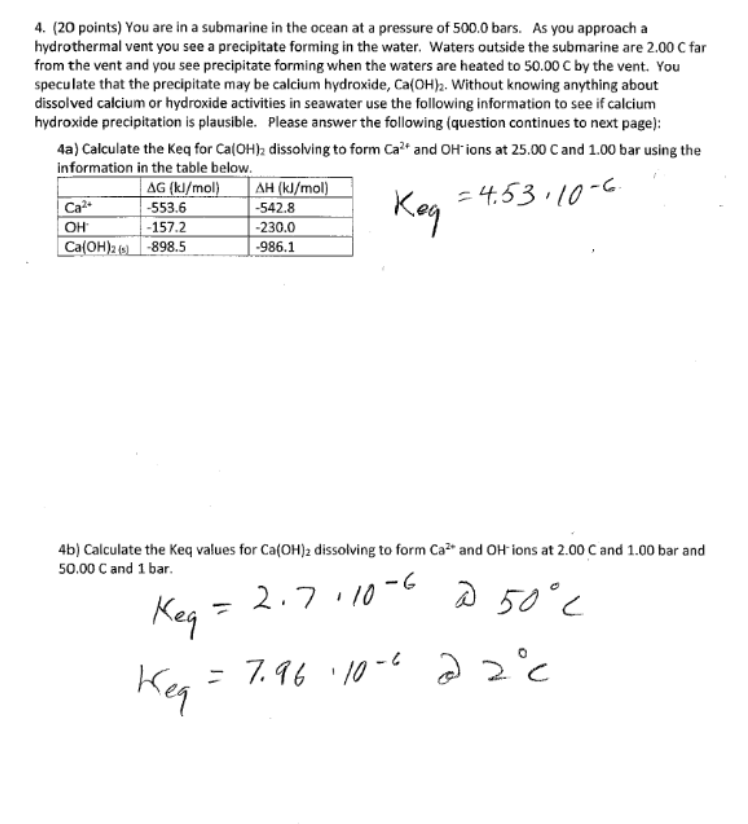 Solved 4c) Calculate the Keq values for Ca(OH)2 dissolving | Chegg.com