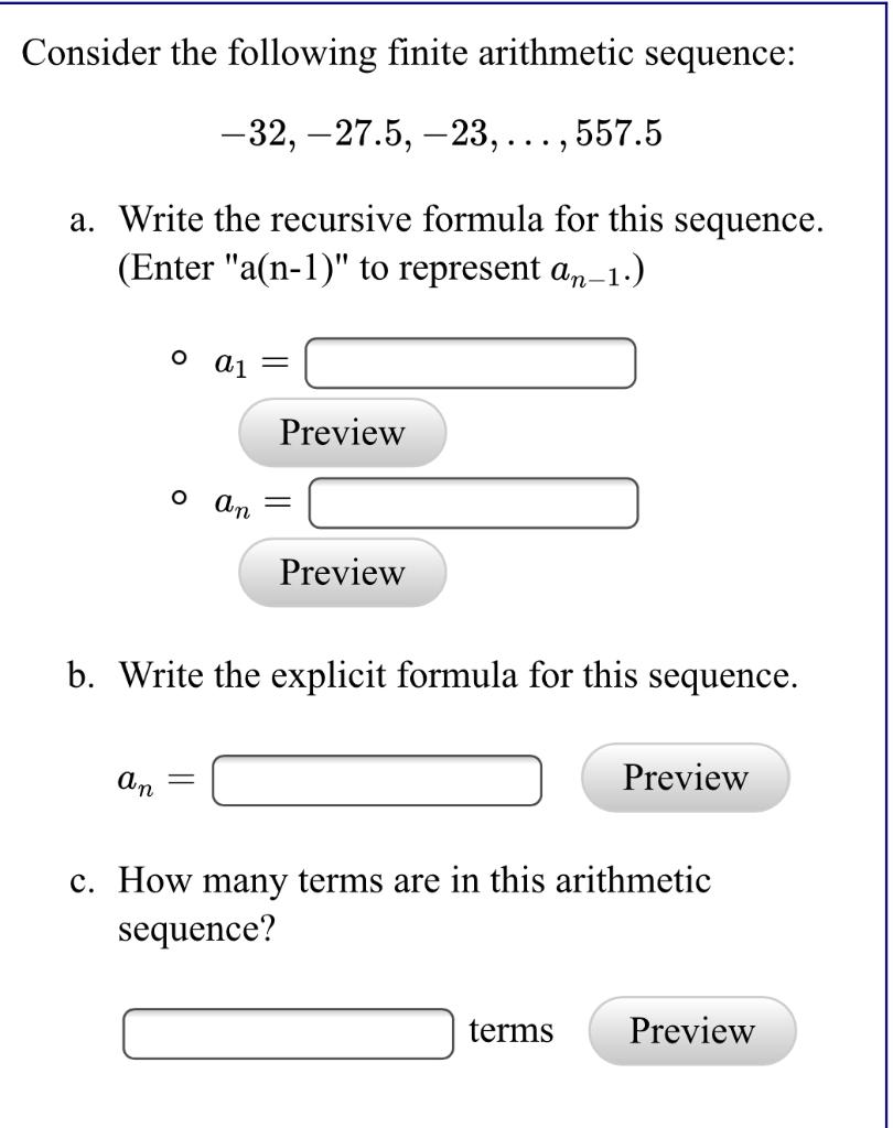 Solved Consider the following finite arithmetic sequence: | Chegg.com Solved Consider the following finite arithmetic sequence: | Chegg.com