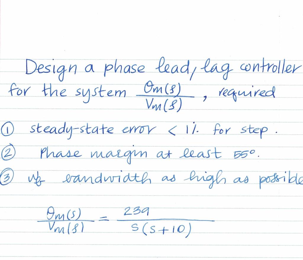 Solved Design a phase lead, lag controller for the system Om | Chegg.com