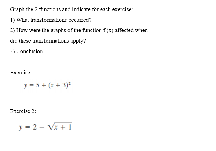 Solved Graph the 2 functions and indicate for each exercise: | Chegg.com