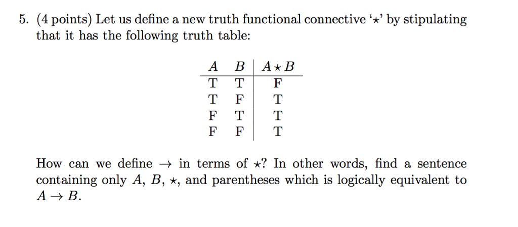 Solved 5. (4 points) Let us define a new truth functional | Chegg.com