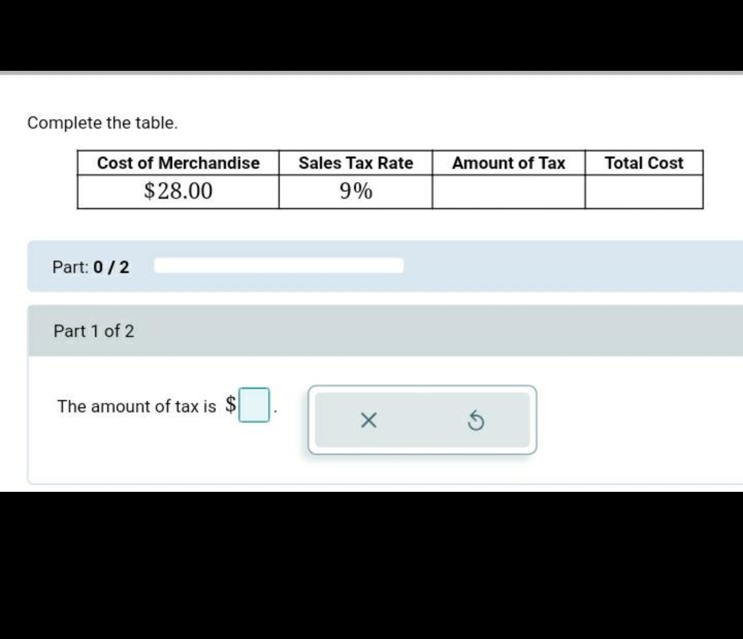 Solved Complete the table. Part: 0 / 2 Part 1 of 2 The | Chegg.com