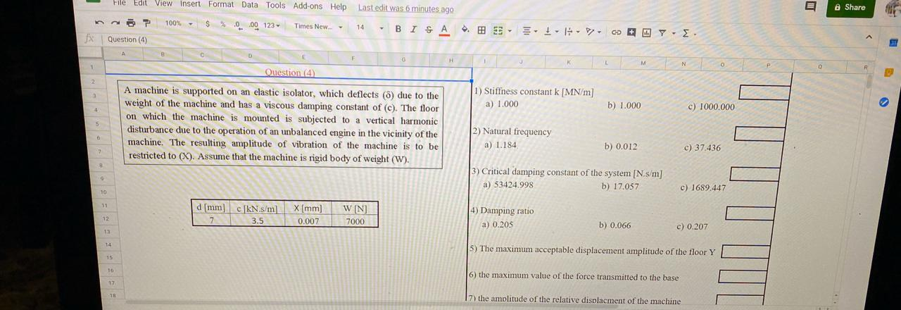 Solved File Edit View Insert Format Data Tools Add-ons Help | Chegg.com