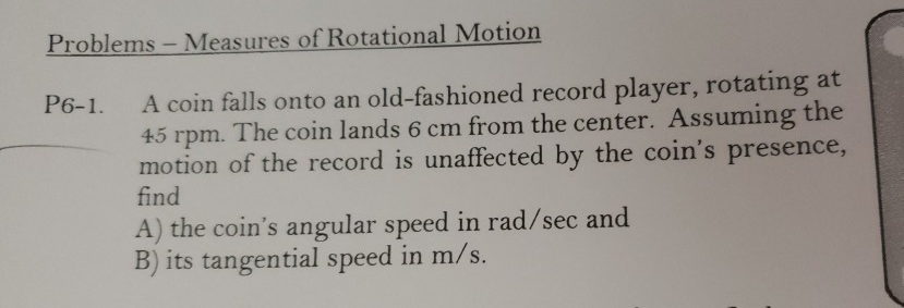 Solved Problems - Measures of Rotational Motion A coin falls | Chegg.com