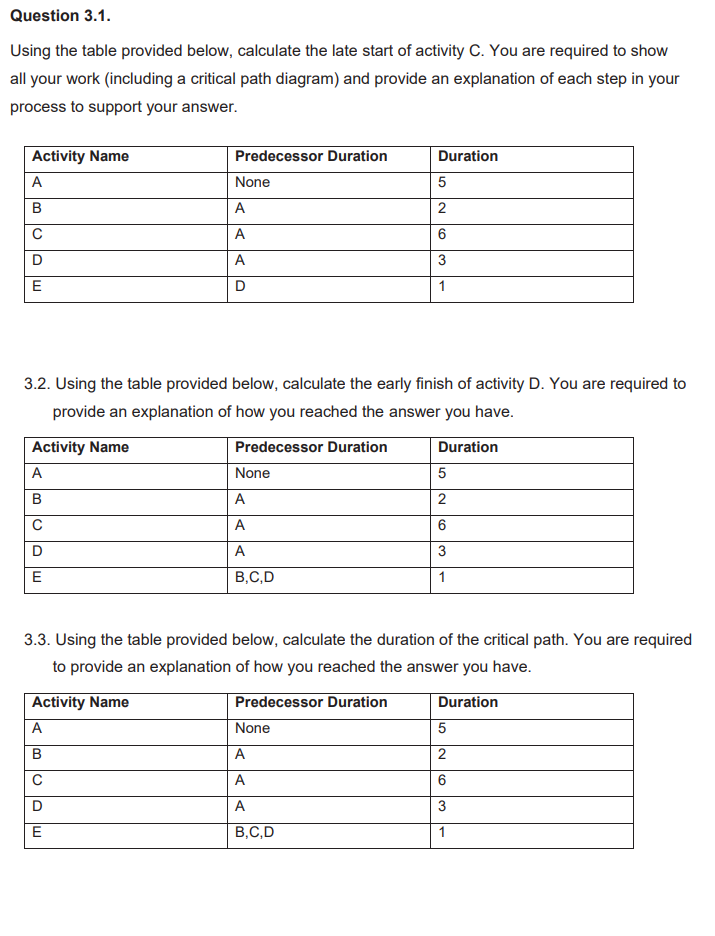 Solved Question 3.1. Using the table provided below, | Chegg.com