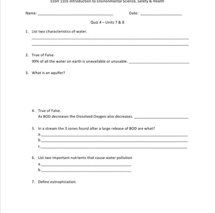 Solved ESSH 1101-Introduction to Environmental Science, | Chegg.com