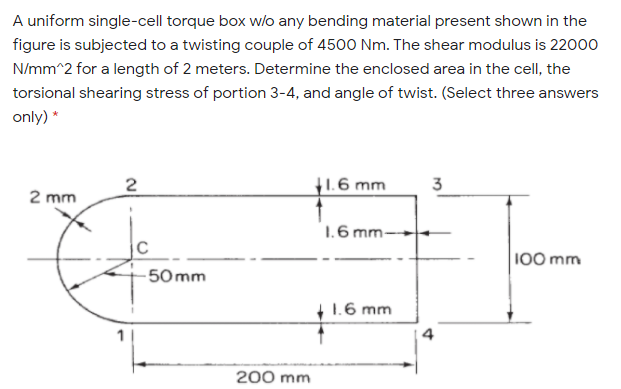 Solved A uniform single-cell torque box w/o any bending | Chegg.com