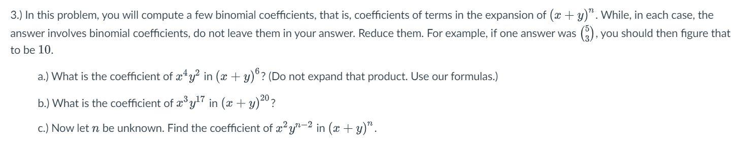 Solved 3.) In this problem, you will compute a few binomial | Chegg.com