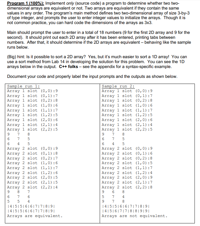 Solved Program 1 (100%): Implement only (source code) a | Chegg.com