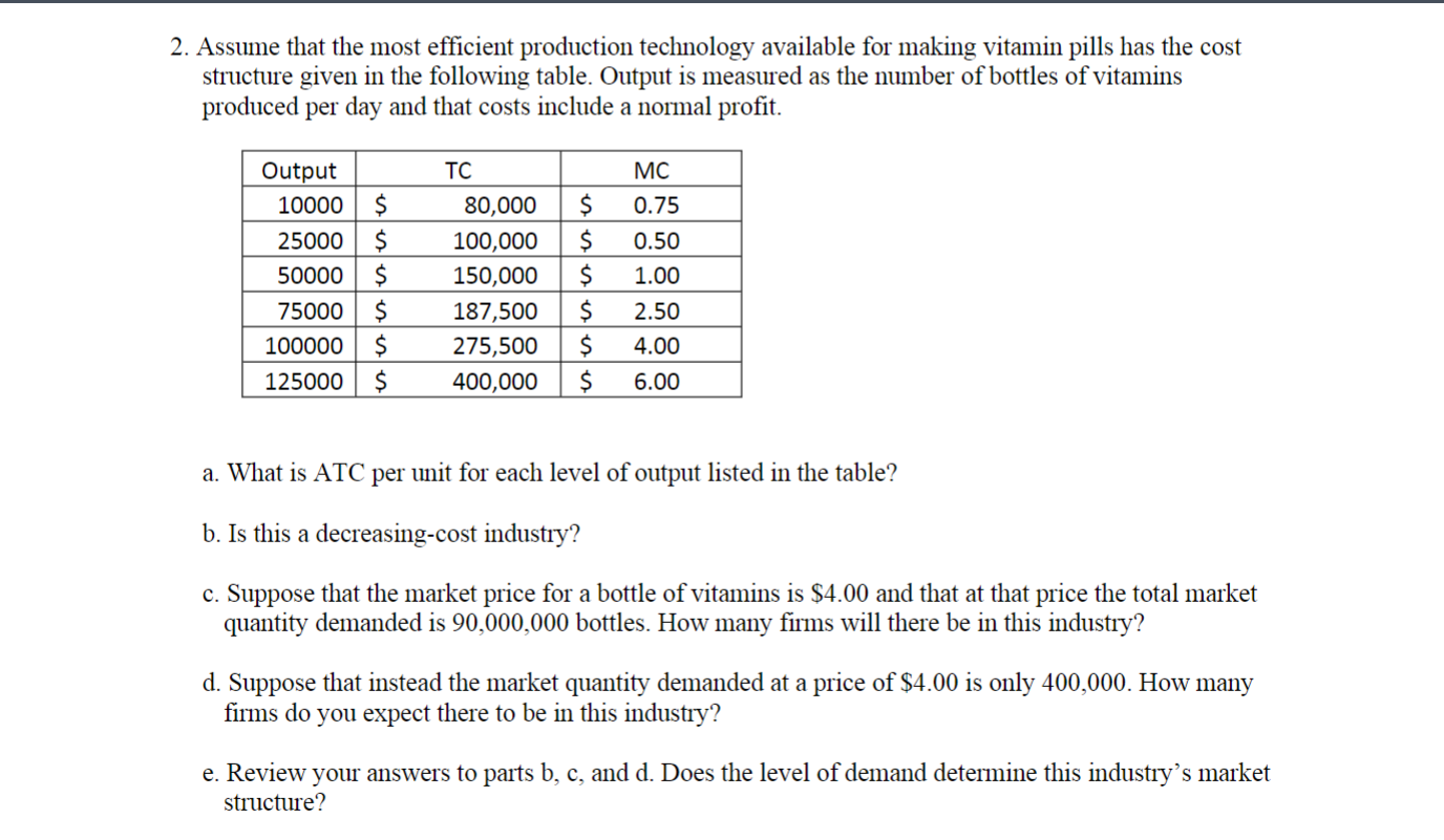 Solved 2. Assume that the most efficient production | Chegg.com