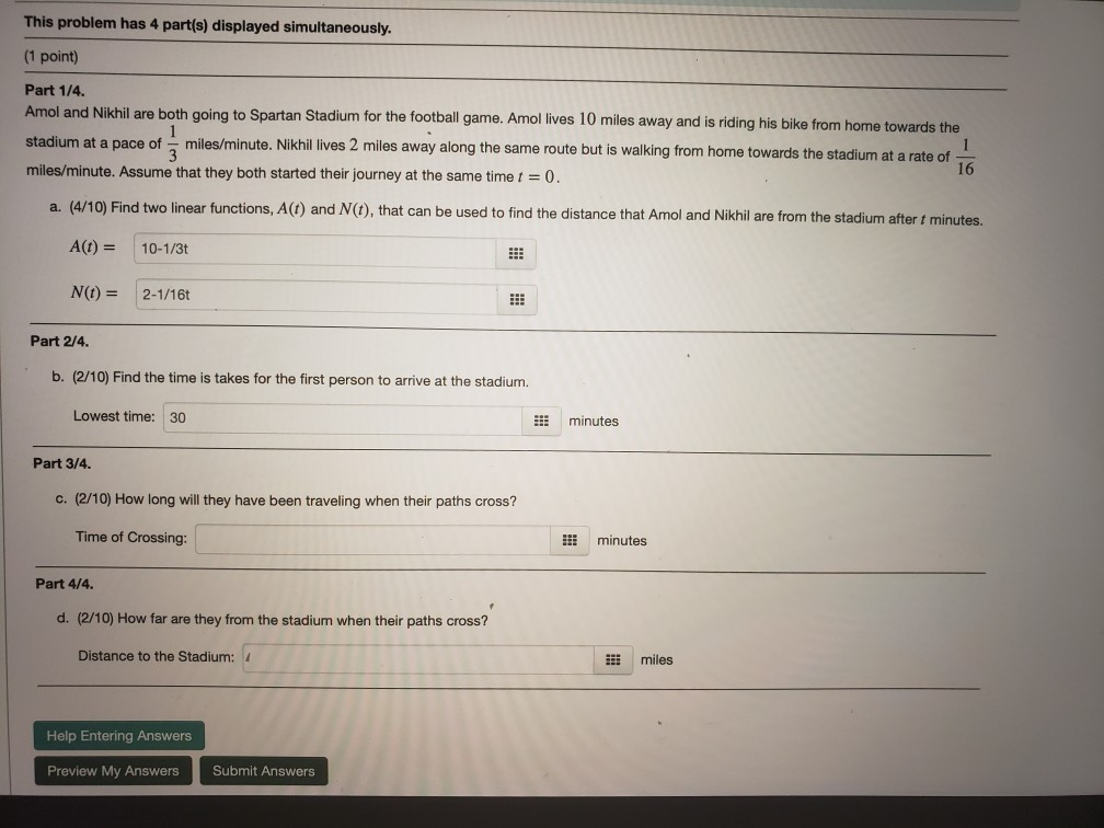 Solved This problem has 4 part(s) displayed simultaneously. | Chegg.com