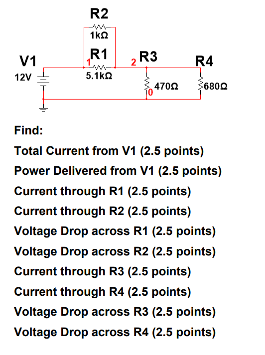 Solved R2 1kΩ R1 V1 12V 2 R3 R4 5.1k.. 47002 68002 Find: | Chegg.com