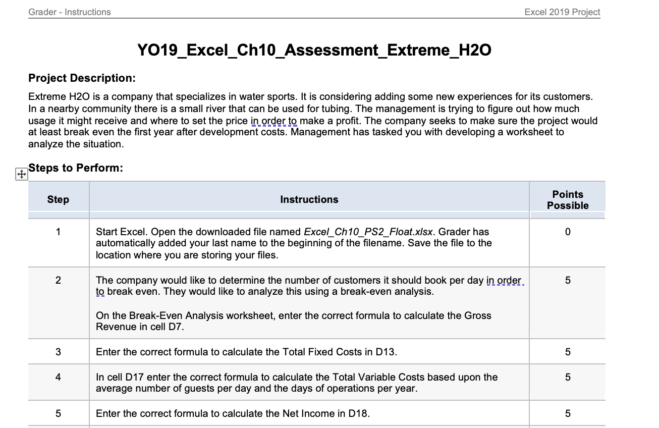 Solved Grader - Instructions Excel 2019 Project | Chegg.com