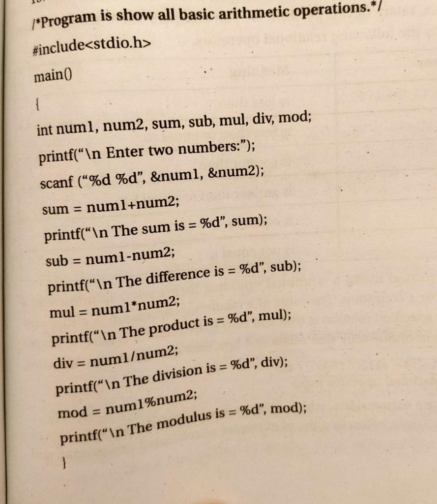 Solved /*Program is show all basic arithmetic operations.* | Chegg.com