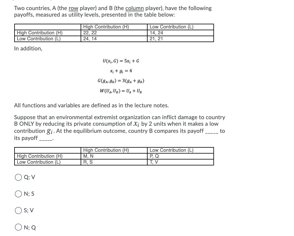 Solved Two countries, A (the row player) and B (the column | Chegg.com