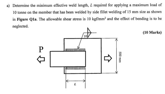 Solved a) Determine the minimum effective weld length, L | Chegg.com