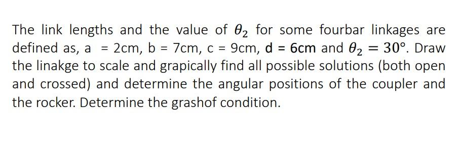 Solved The link lengths and the value of θ2 for some fourbar | Chegg.com
