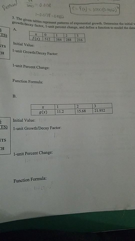 Solved The given tables represent patterns of exponential | Chegg.com