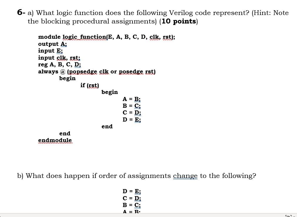 Solved 6-a) What logic function does the following Verilog | Chegg.com
