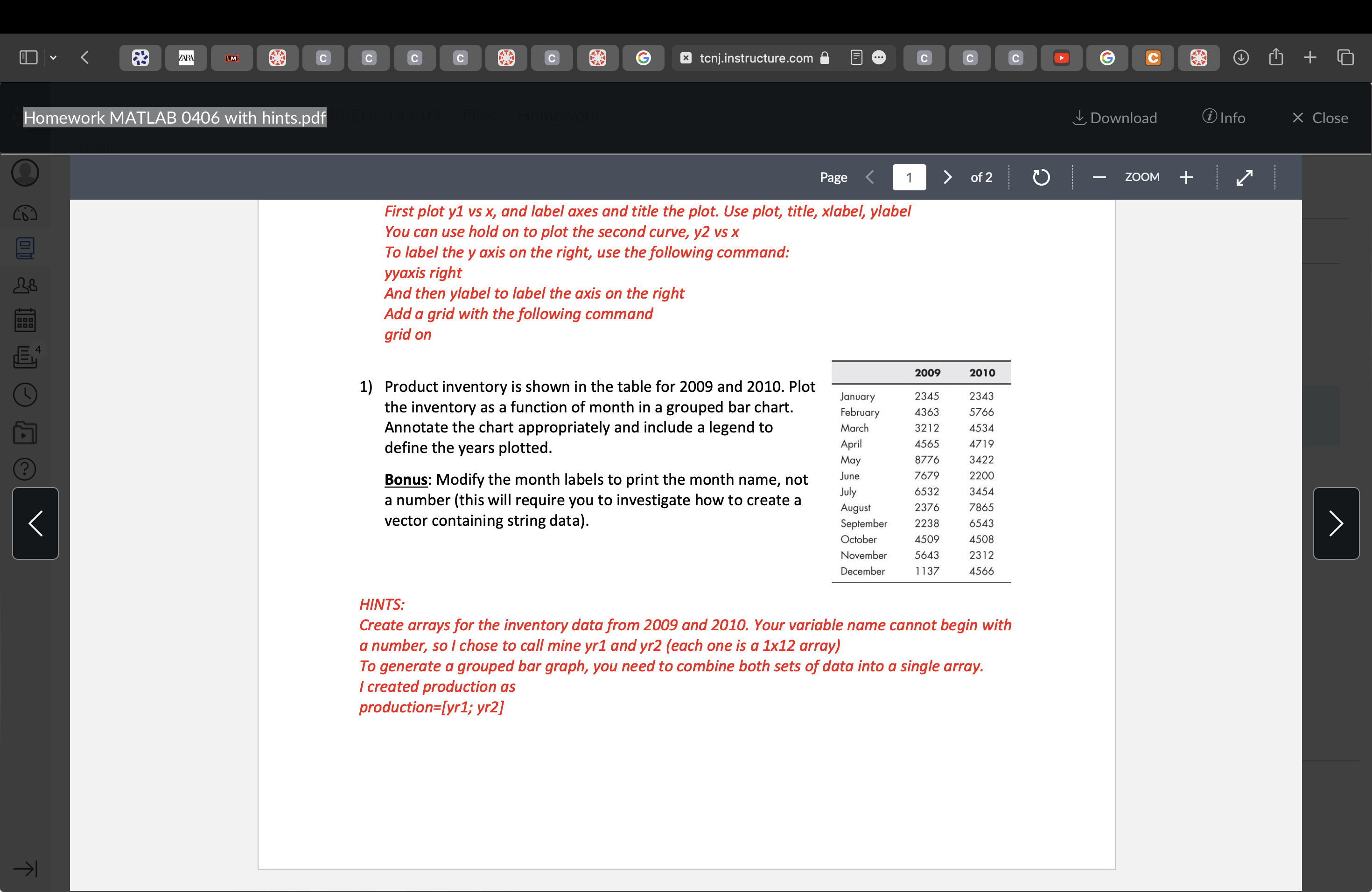 Solved First plot y1 vs x, and label axes and title the | Chegg.com