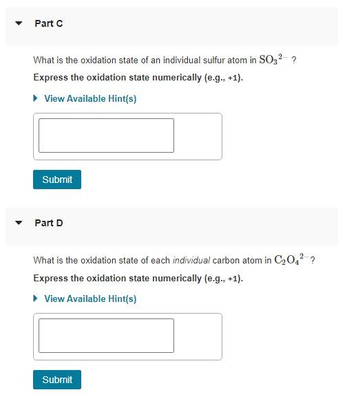 Solved Part A What is the oxidation state of an individual | Chegg.com
