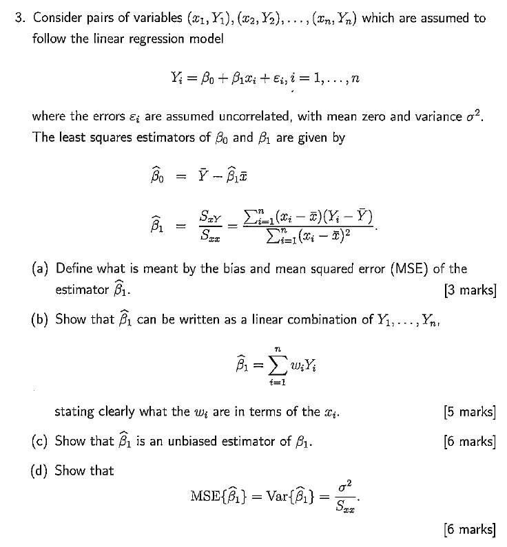 Solved 3. Consider pairs of variables (1, ₁), (2, ₂),..., | Chegg.com