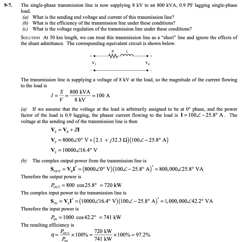 Solved The single-phase transmission line is now supplying | Chegg.com