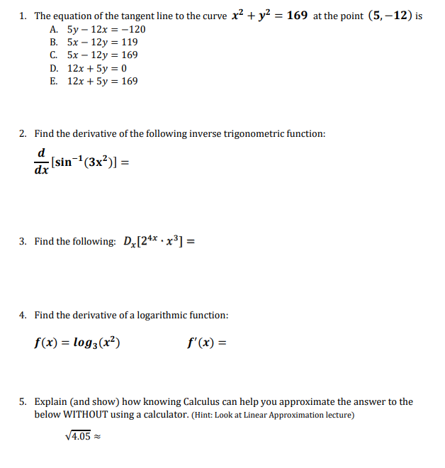 Solved 1. The equation of the tangent line to the curve | Chegg.com