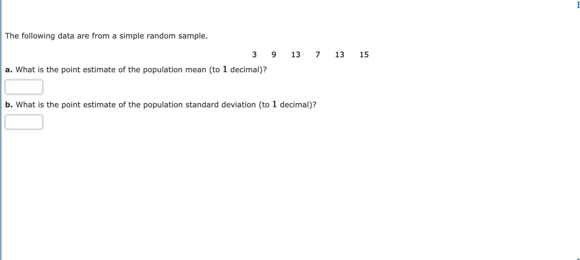 Solved The following data are from a simple random sample. 3 | Chegg.com