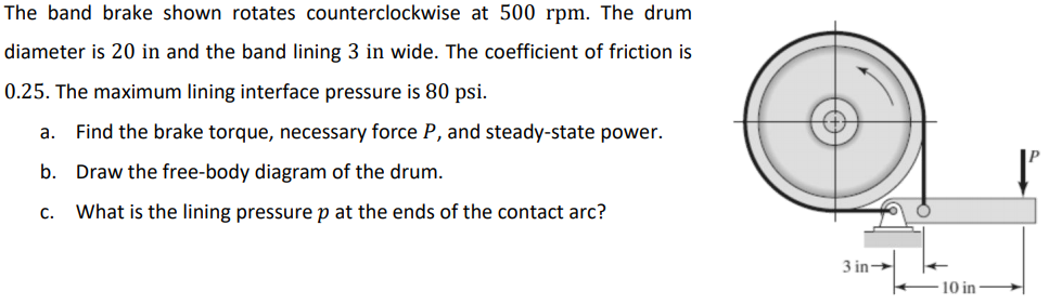 Solved The band brake shown rotates counterclockwise at 500 | Chegg.com