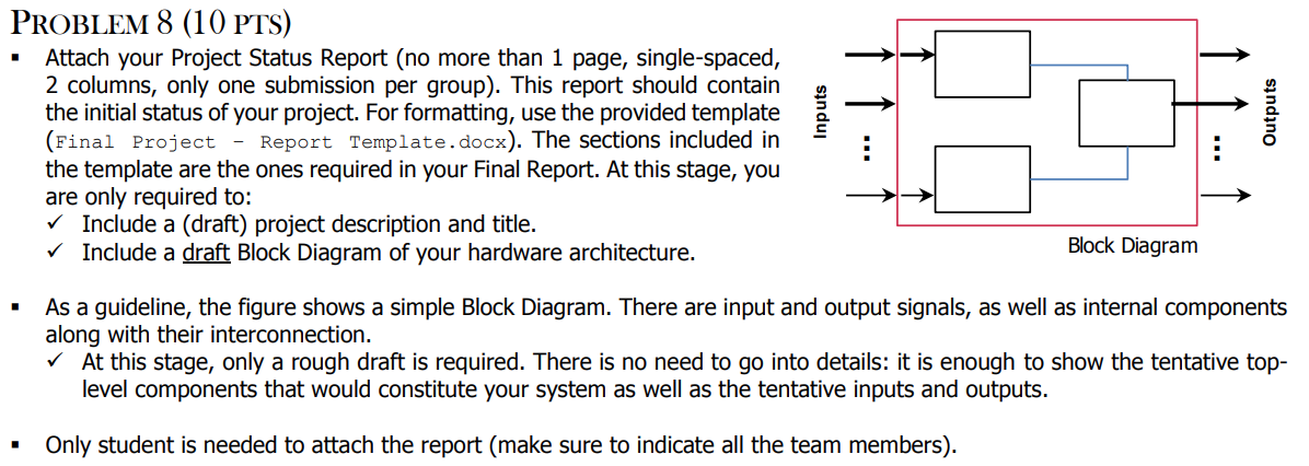 PROBLEM 8 (10 PTS) Attach your Project Status Report | Chegg.com