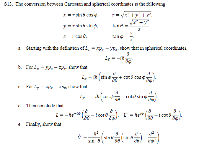 Solved S13. The conversion between Cartesian and spherical | Chegg.com