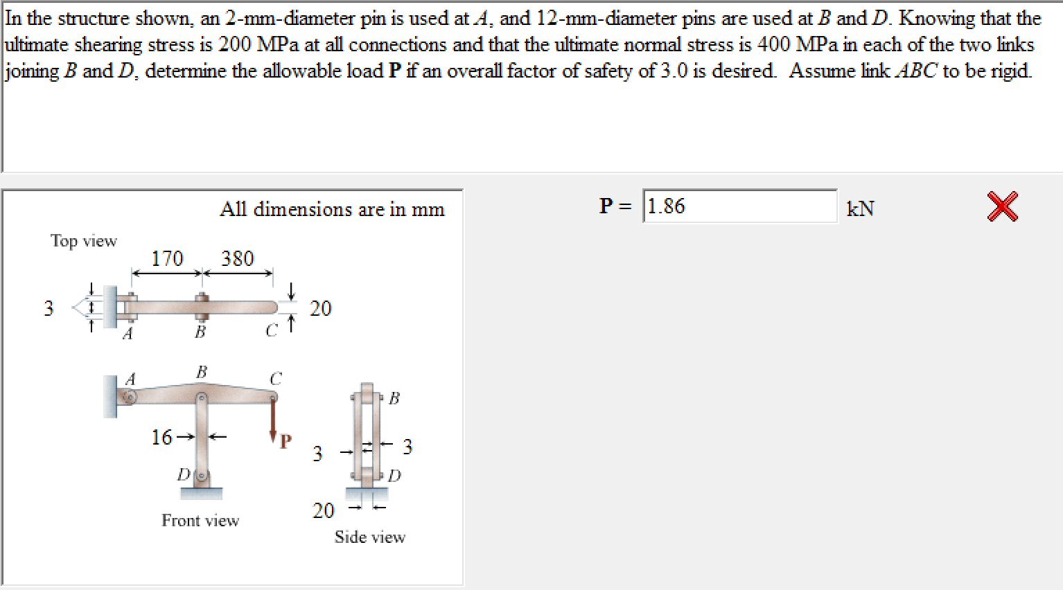 Solved In the structure shown, an 2 -mm-diameter pin is used | Chegg.com