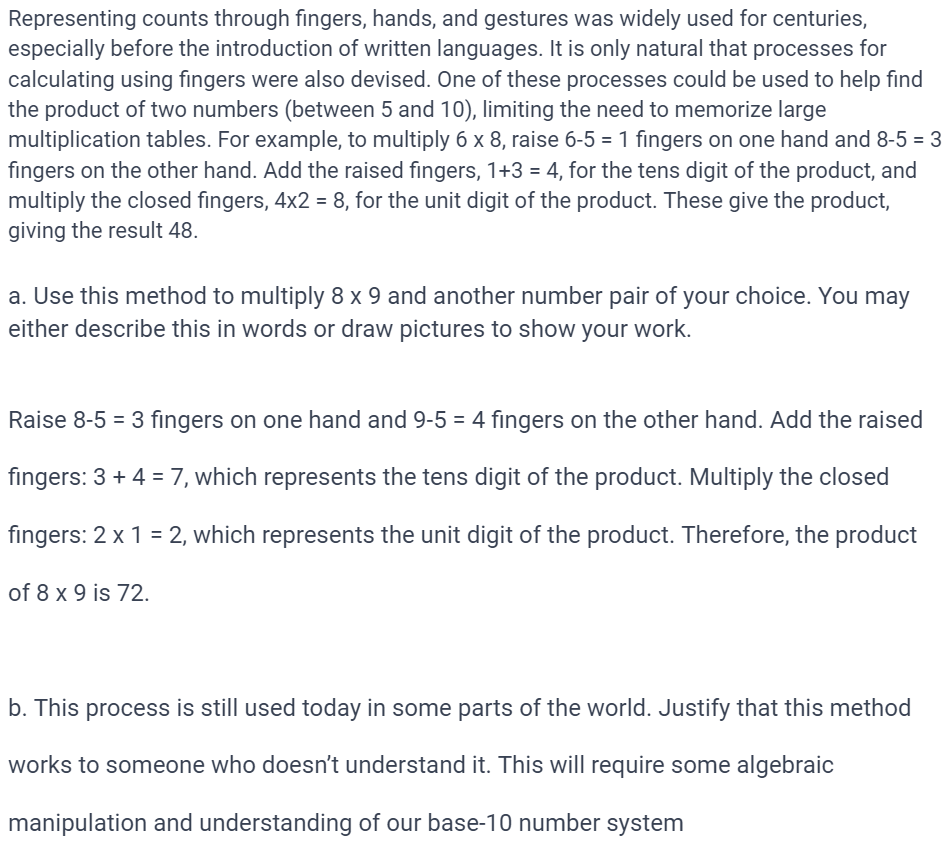 Solved Representing counts through fingers, hands, and | Chegg.com