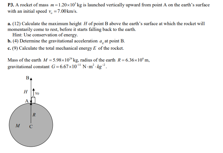 Solved P3. A rocket of mass m = 1 .20 x 103 kg is launched | Chegg.com