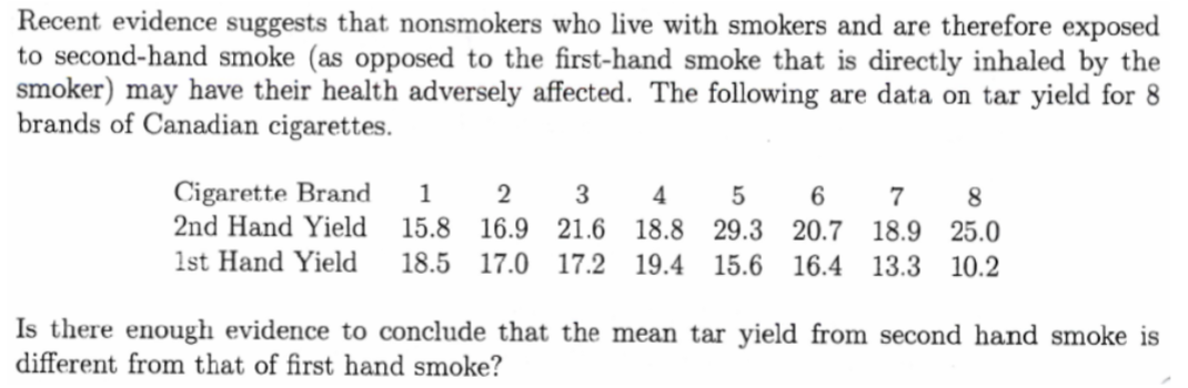 Solved Recent evidence suggests that nonsmokers who live | Chegg.com