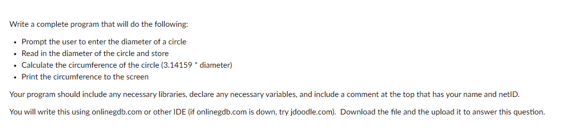 Solved Write a complete program that will do the following: | Chegg.com