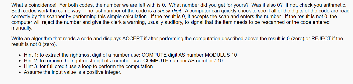 Solved 2. Check Digit. Find a UPC bar code somewhere around | Chegg.com